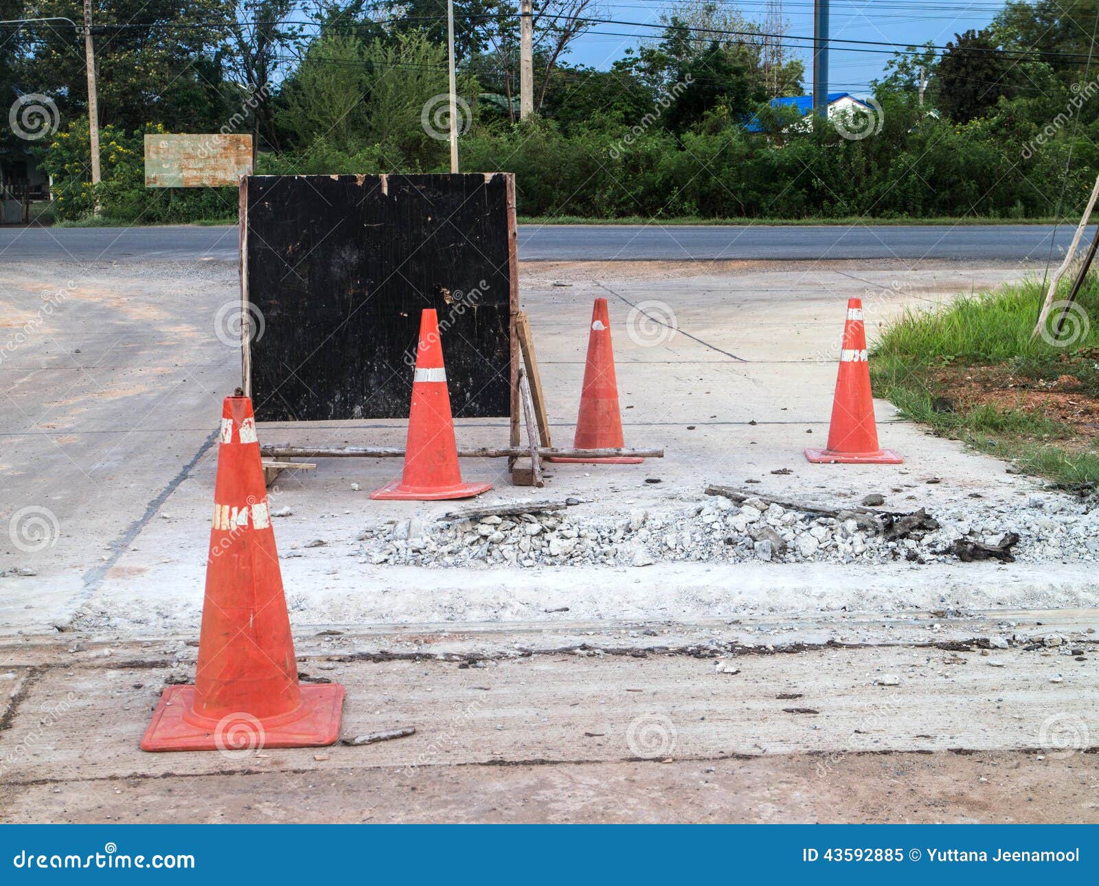 Traffic Cones, Construction, Concrete Road. Stock Image - Image of ...