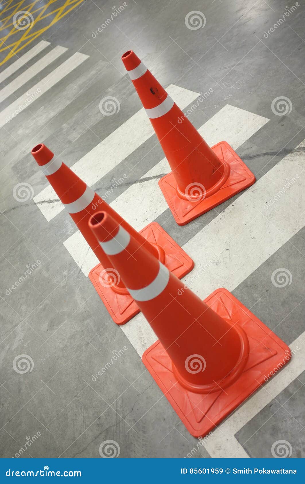 Traffic cones on crosswalk stock image. Image of white - 85601959