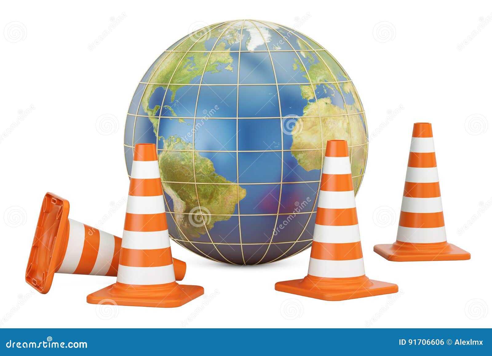 Traffic Cones with Earth Globe, 3D Stock Illustration - Illustration of ...
