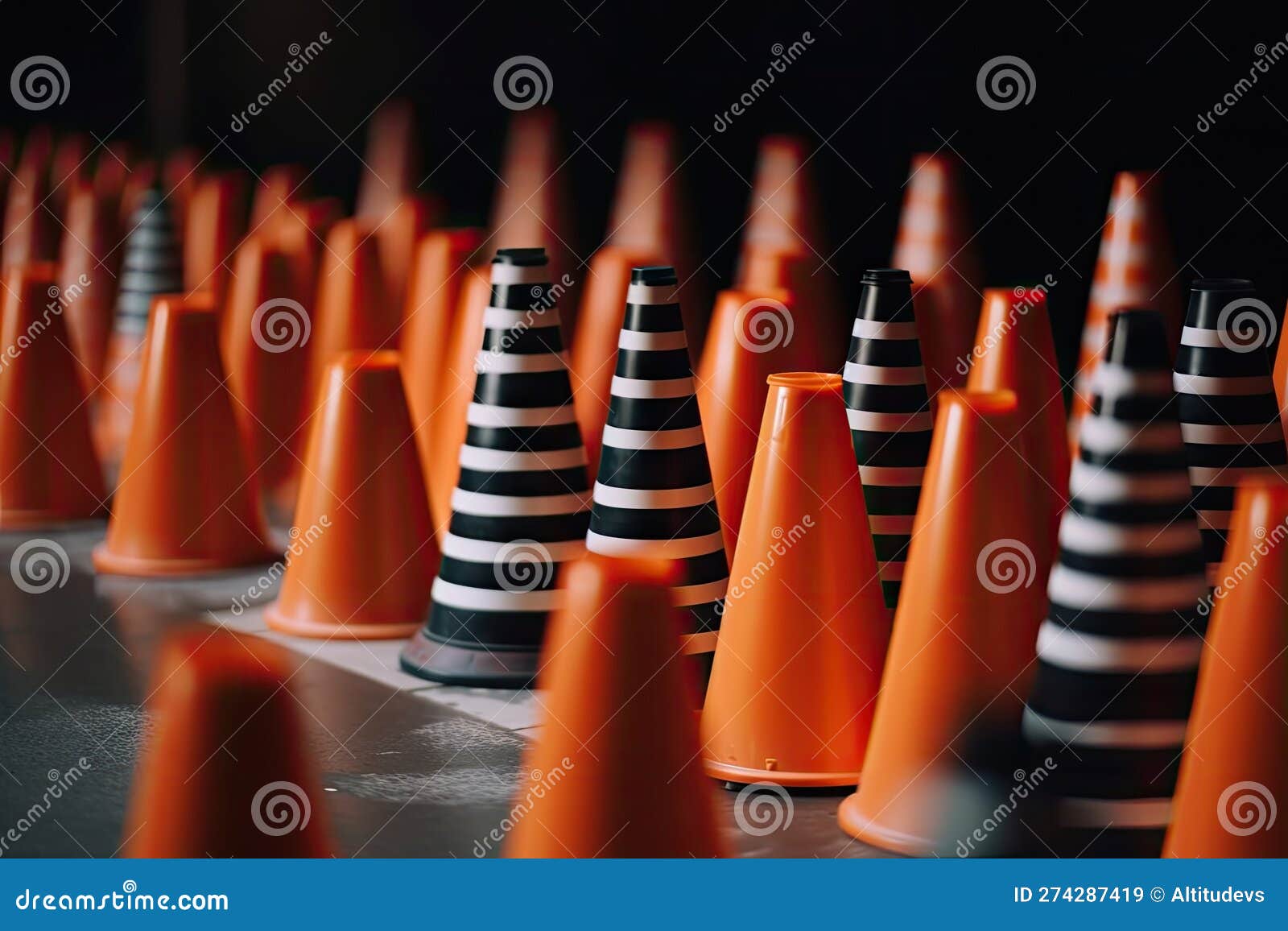 Traffic Cones in Geometric Pattern, Creating Unique Background Stock ...