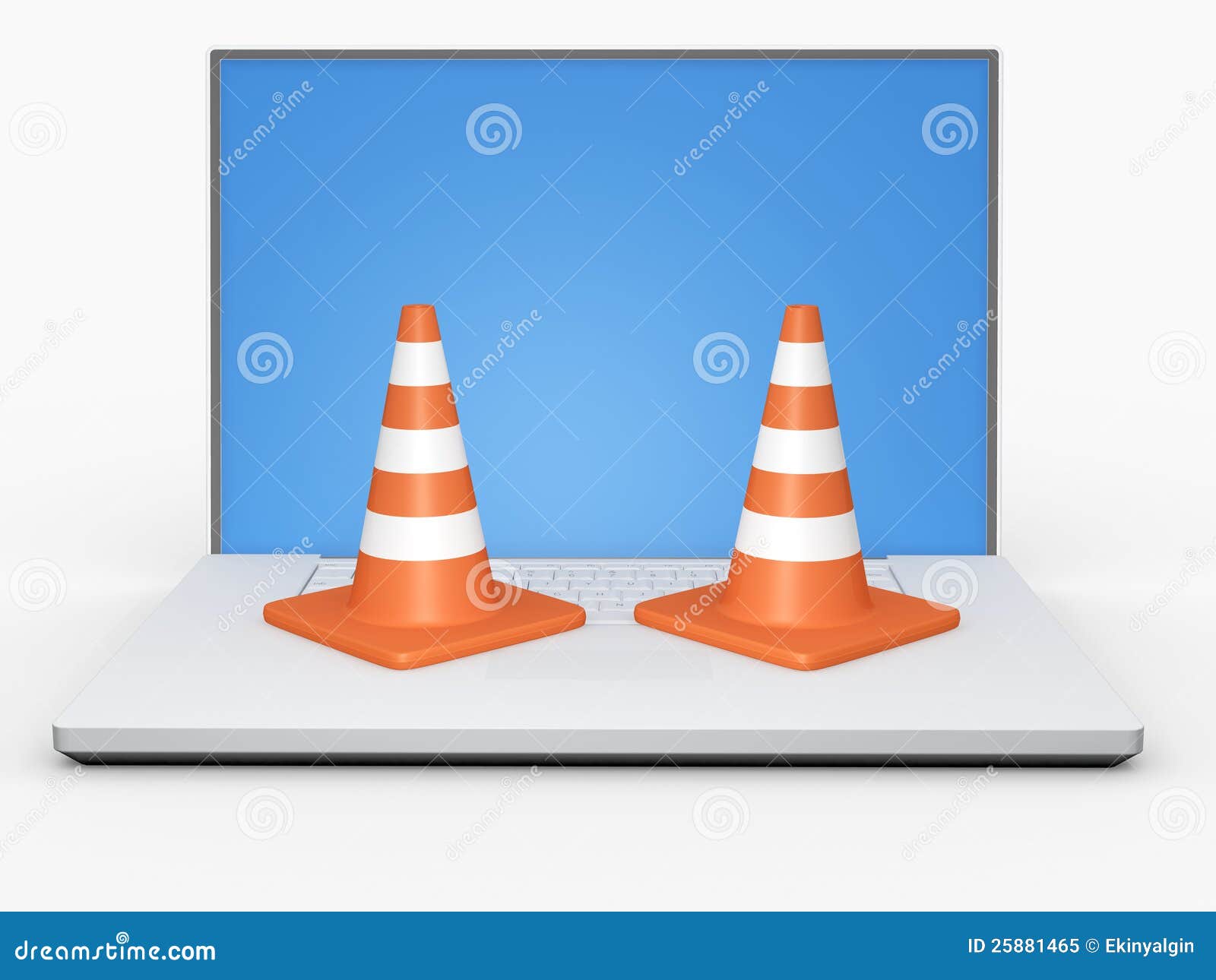 Traffic Cones and Laptop Concept Stock Illustration - Illustration of ...