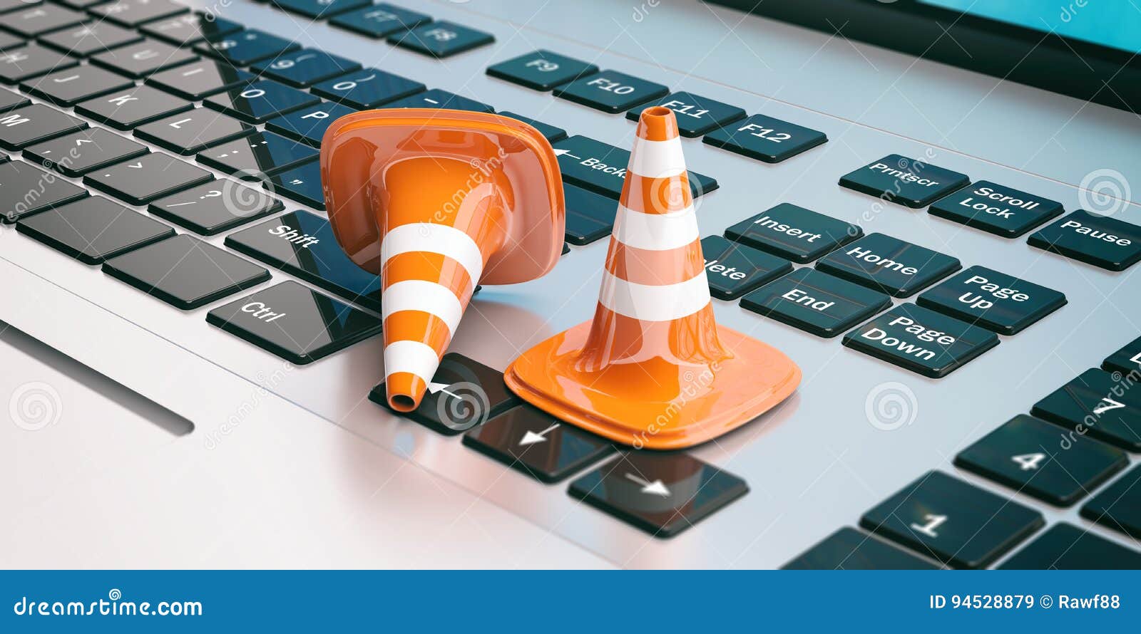 Traffic Cones on a Laptop, 3d Illustration Stock Illustration ...