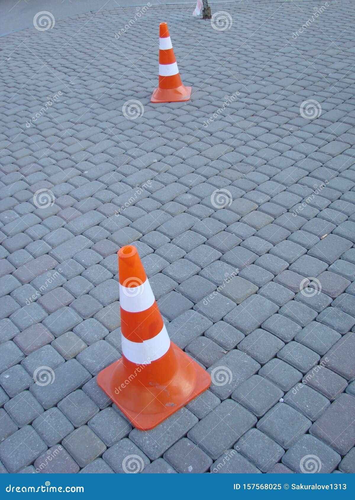 Traffic Cones Lined Up on the Side of Road Stock Image - Image of ...