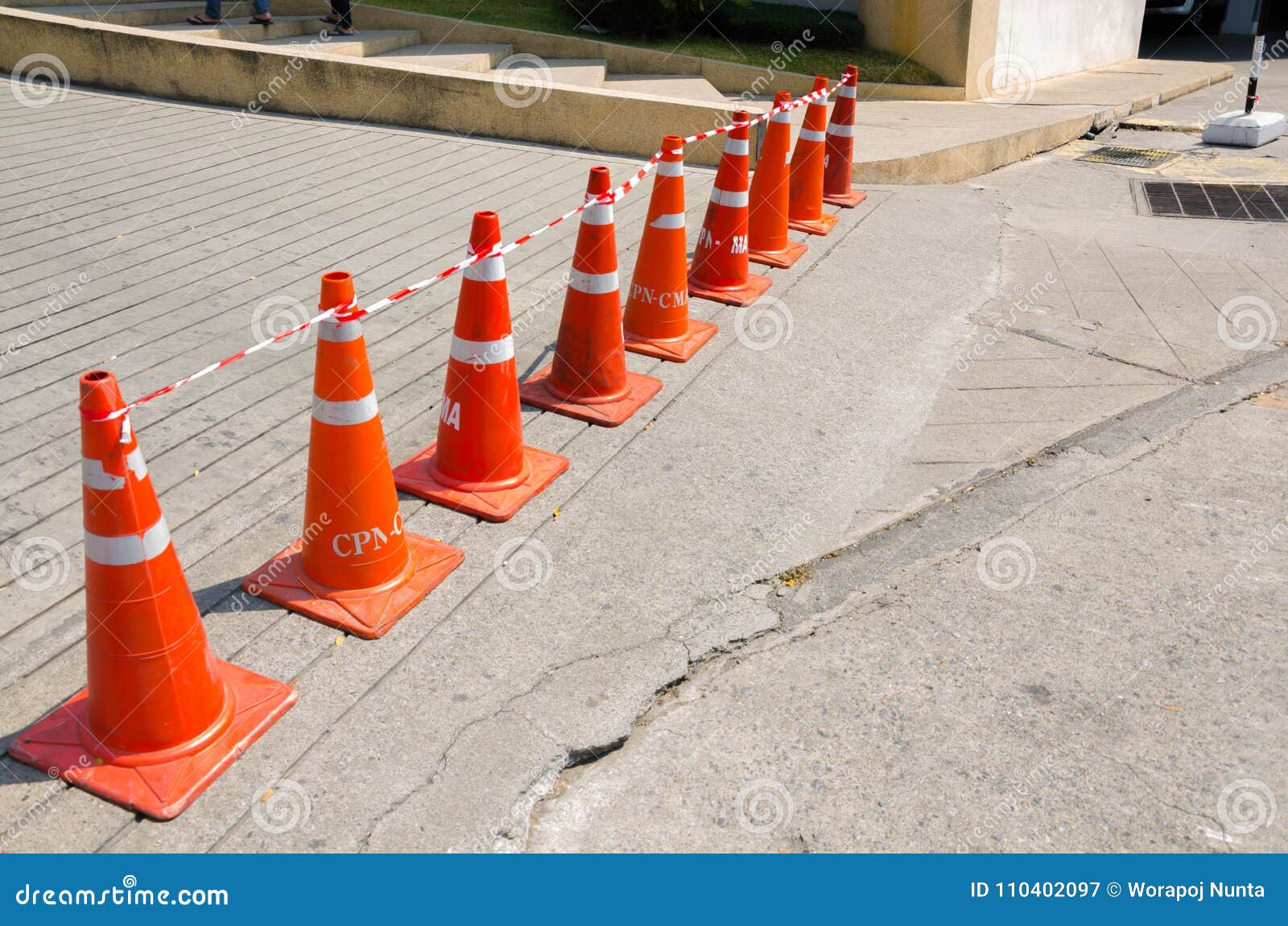 Traffic Cones are Lined Up in the Sun. Stock Image - Image of block ...