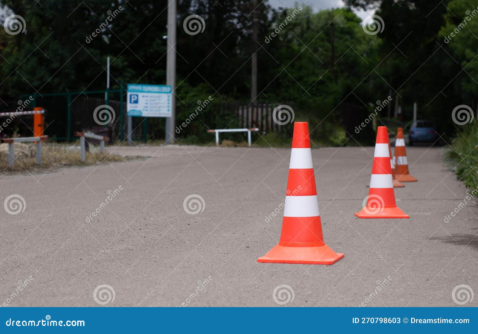Traffic cones on road stock image. Image of outside - 270798603