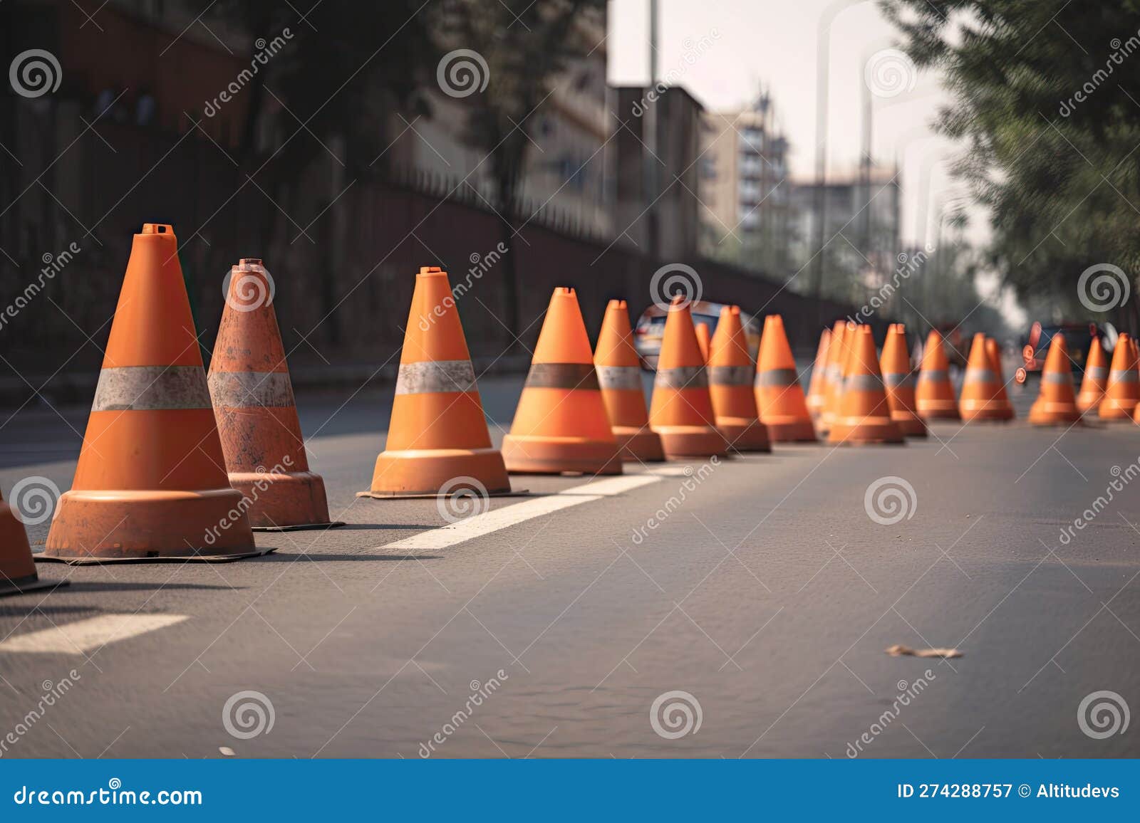 Traffic Cones in a Row, Marking Off a Construction Zone Stock ...