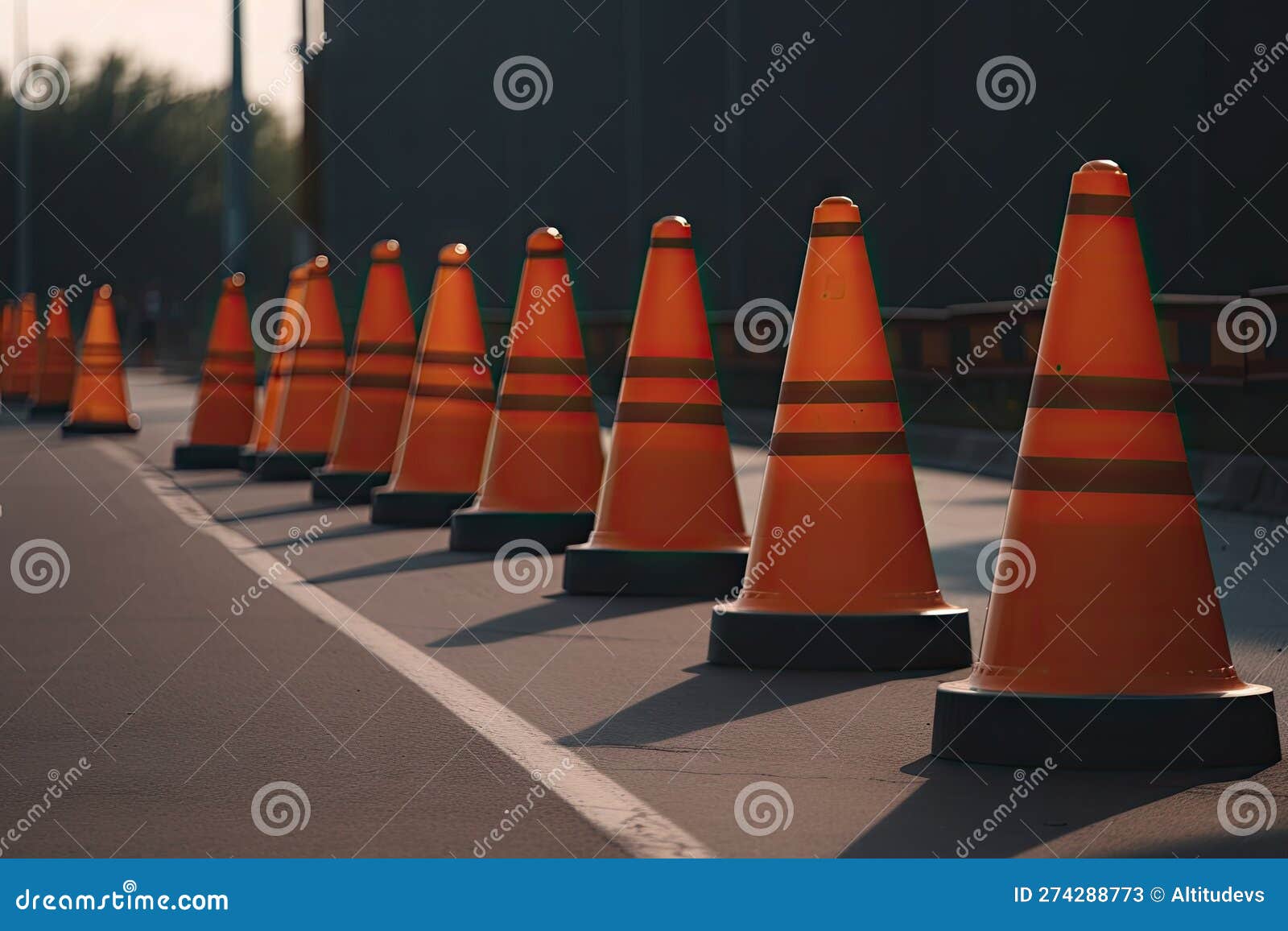 Traffic Cones in a Row, Marking Off a Construction Zone Stock ...