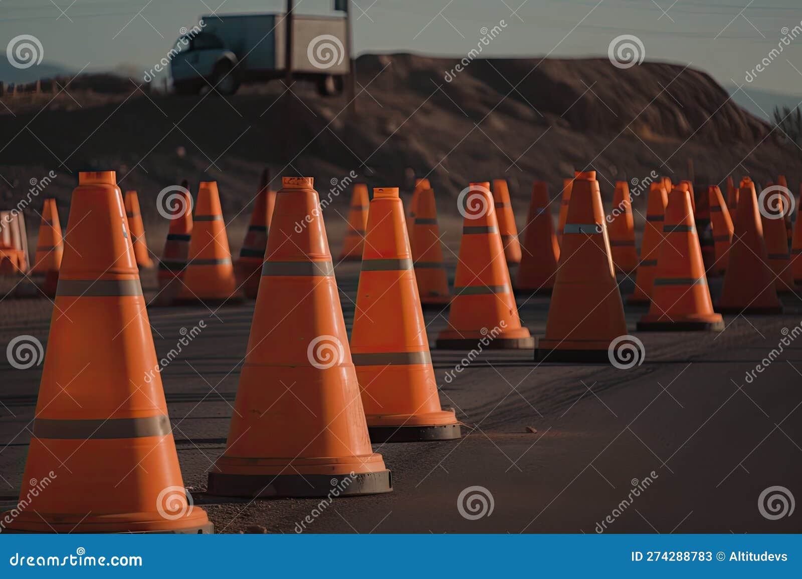 Traffic Cones in a Row, Marking Off a Construction Zone Stock ...