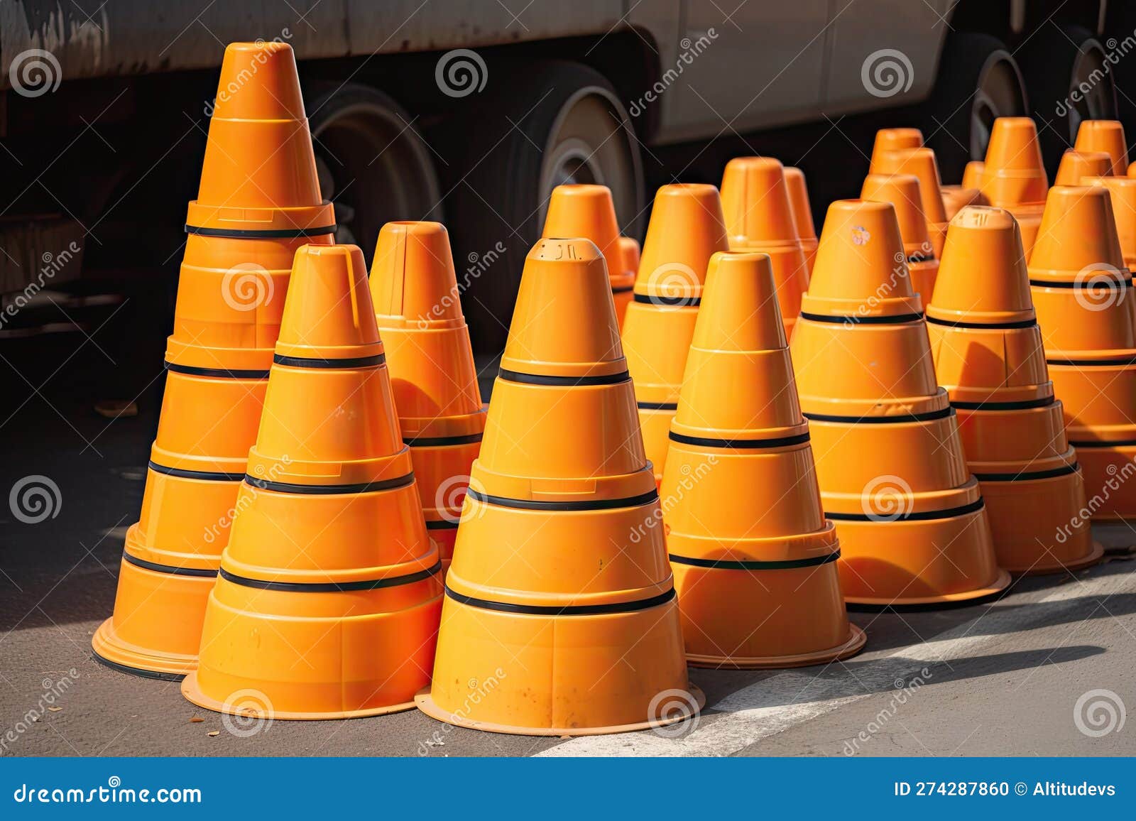 Traffic Cones in Stack, Ready To Be Used Stock Illustration ...