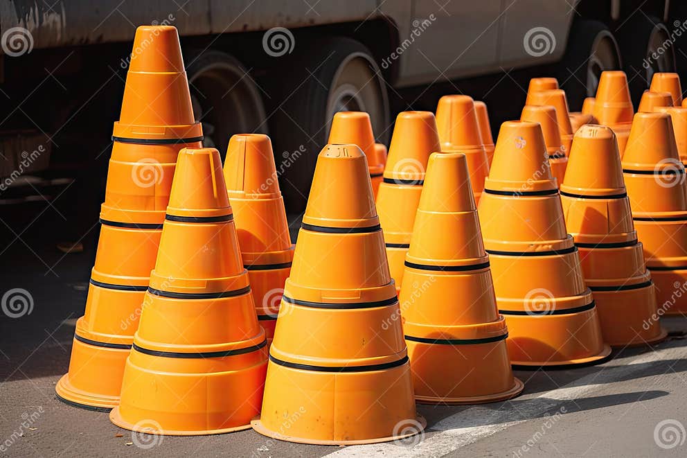 Traffic Cones in Stack, Ready To Be Used Stock Illustration ...