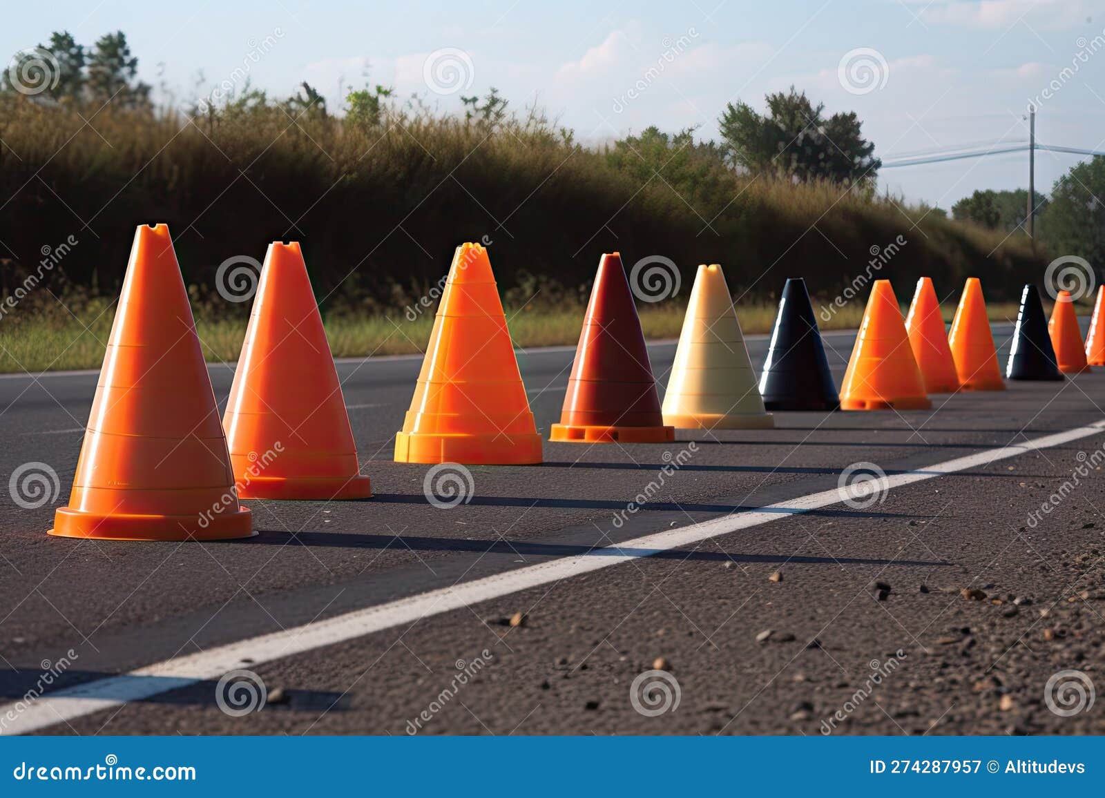 Traffic Cones in a Variety of Colors, Adding Visual Interest To the ...