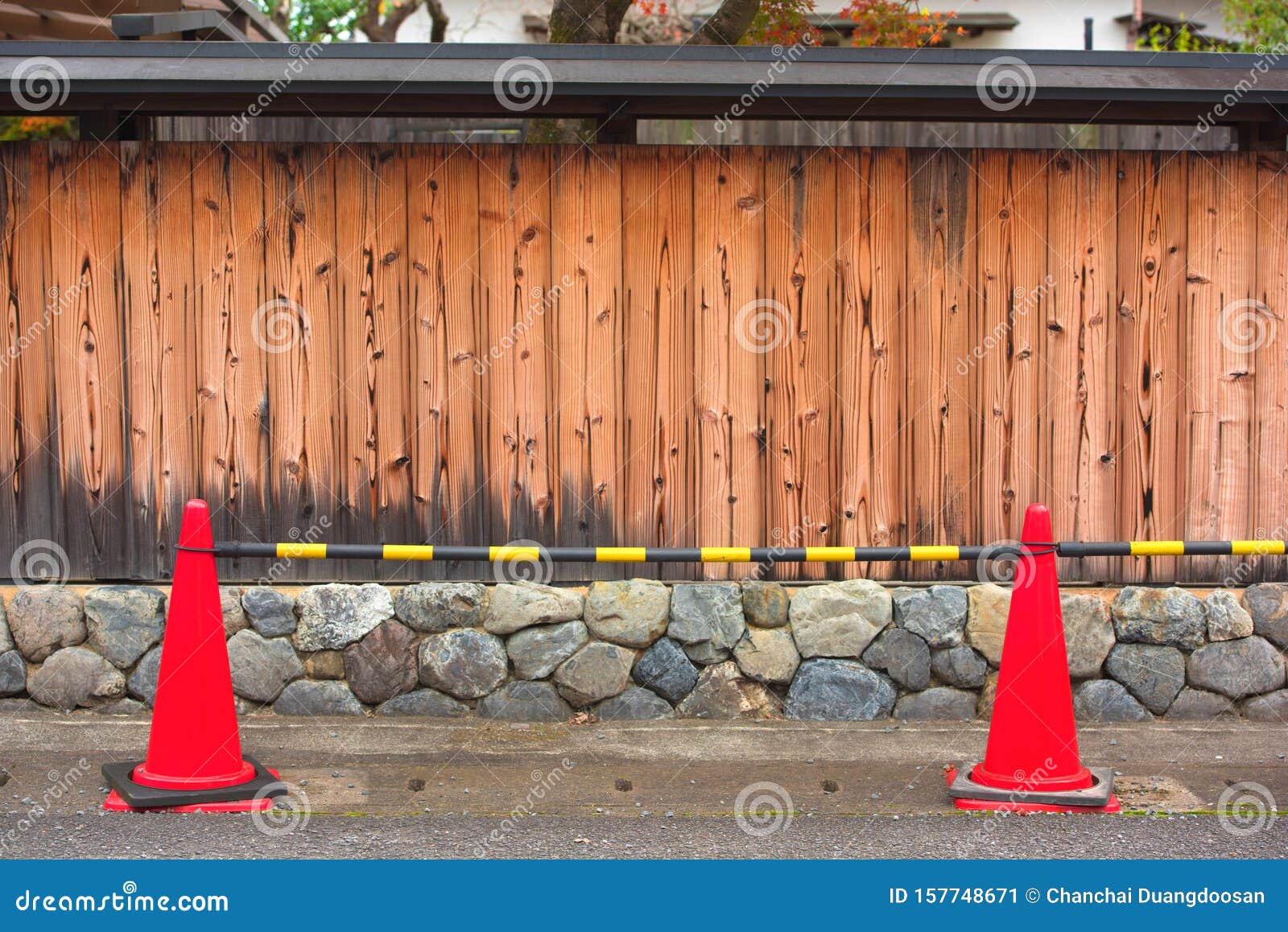 Traffic Cones and Wooden Fence. Stock Image - Image of business ...