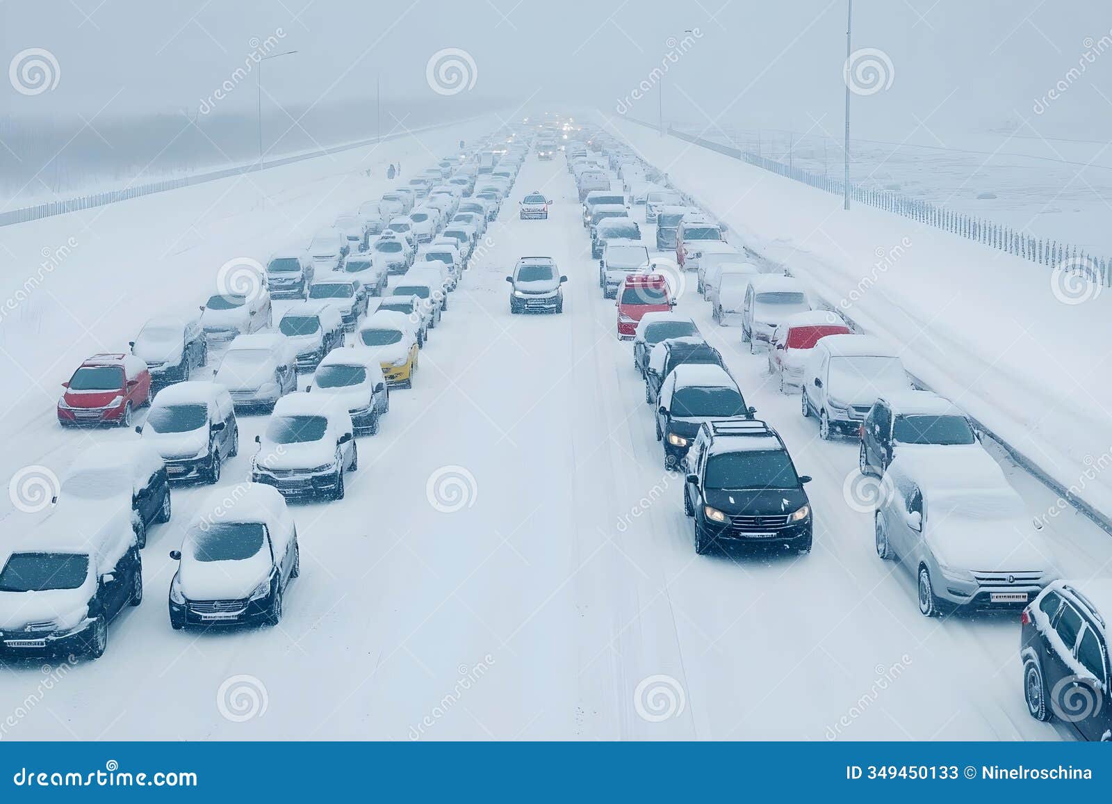 Traffic Congestion Caused by Heavy Snowfall on Highway during Winter ...