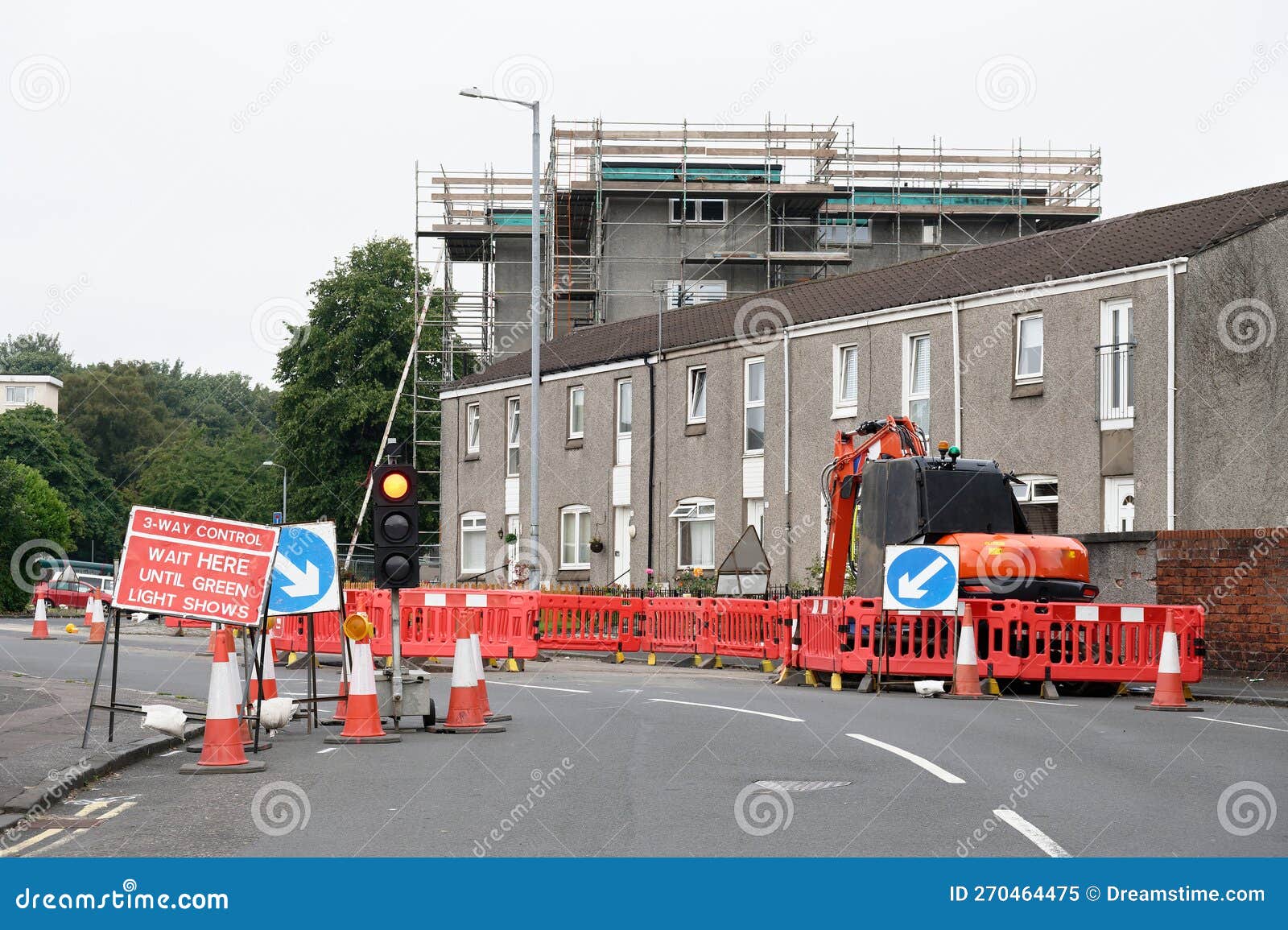 Traffic Control Signs and Lights at Road Works Stock Image - Image of ...