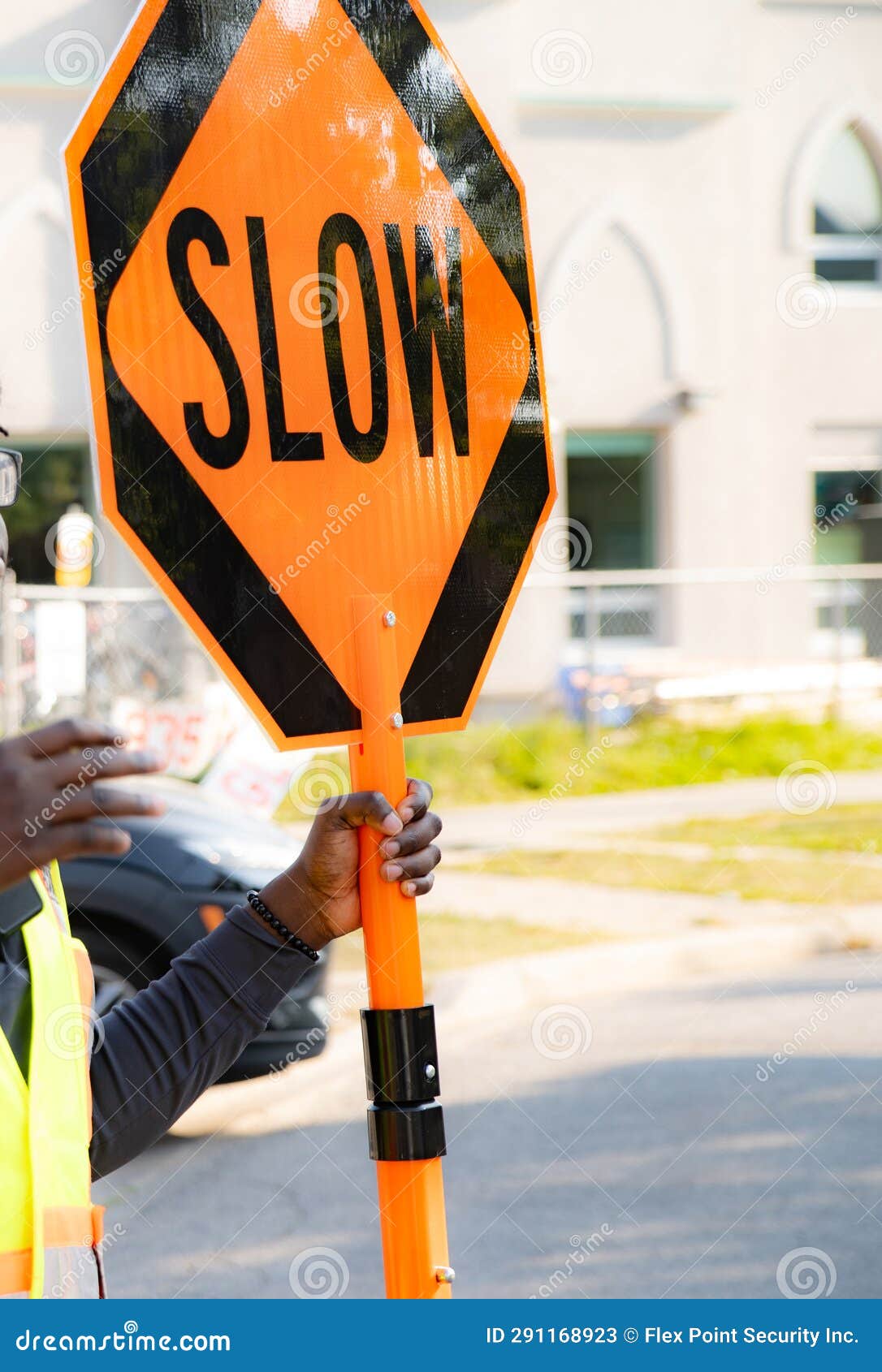 Traffic Control With Stop Slow Sign According To Construction Plan ...