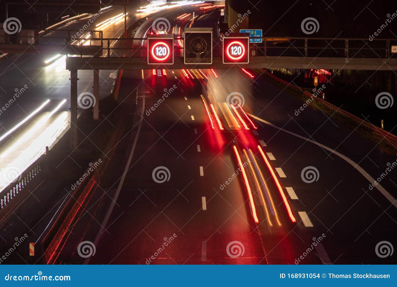 Traffic Control System with Speed Display at Night, Speed Limit 120 ...