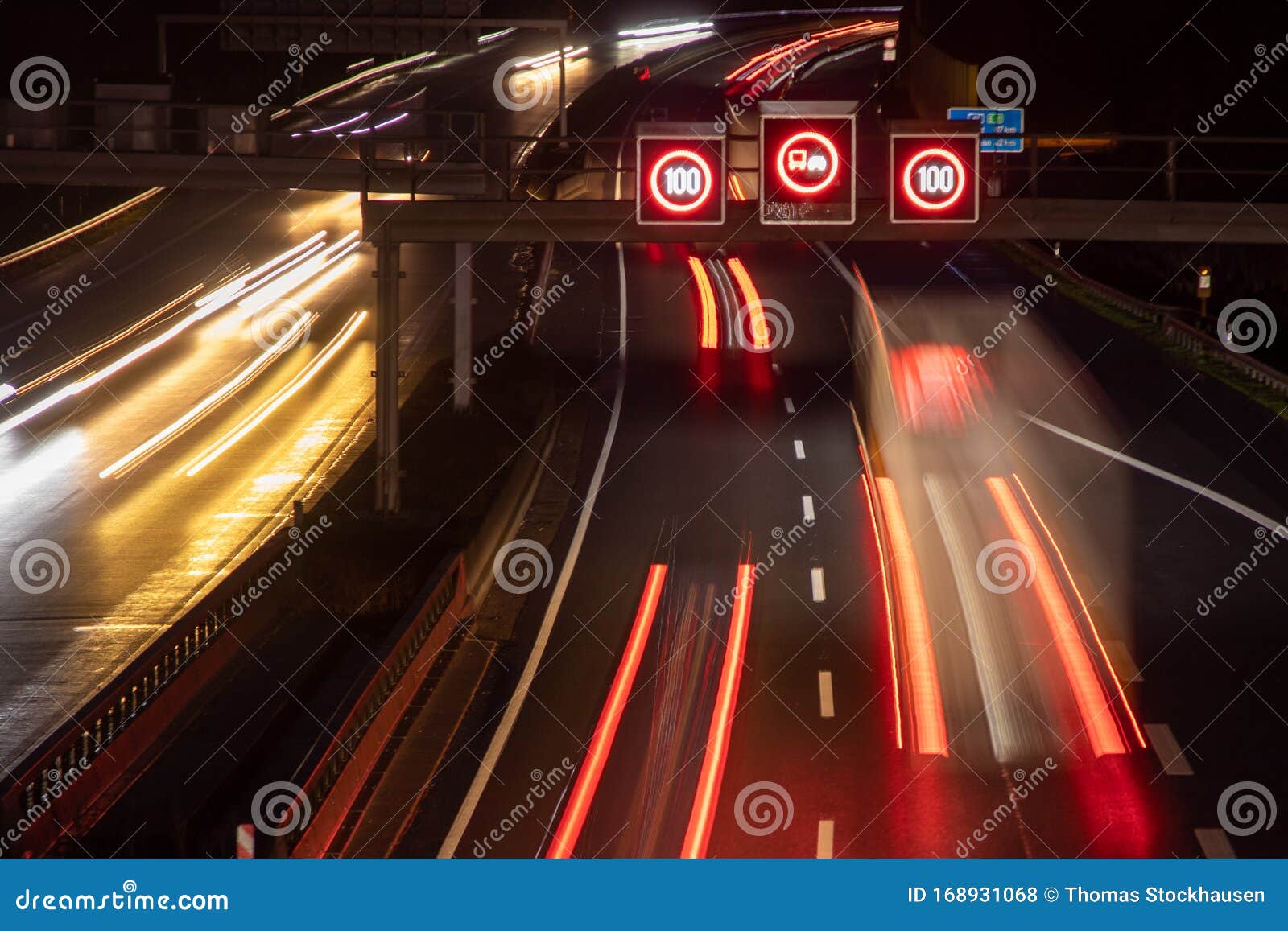 Traffic Control System with Speed Display at Night, Speed Limit 100 ...