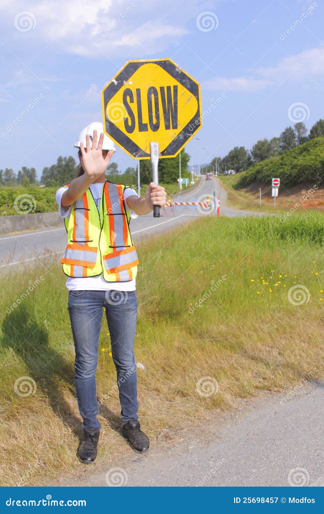 Traffic Controller Slowing Traffic Stock Image - Image of control, slow ...