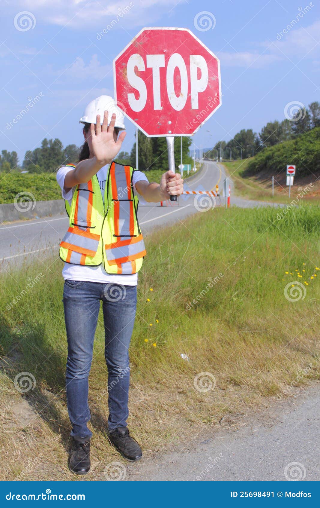 Traffic Controller Stopping Traffic Stock Image - Image of slow ...