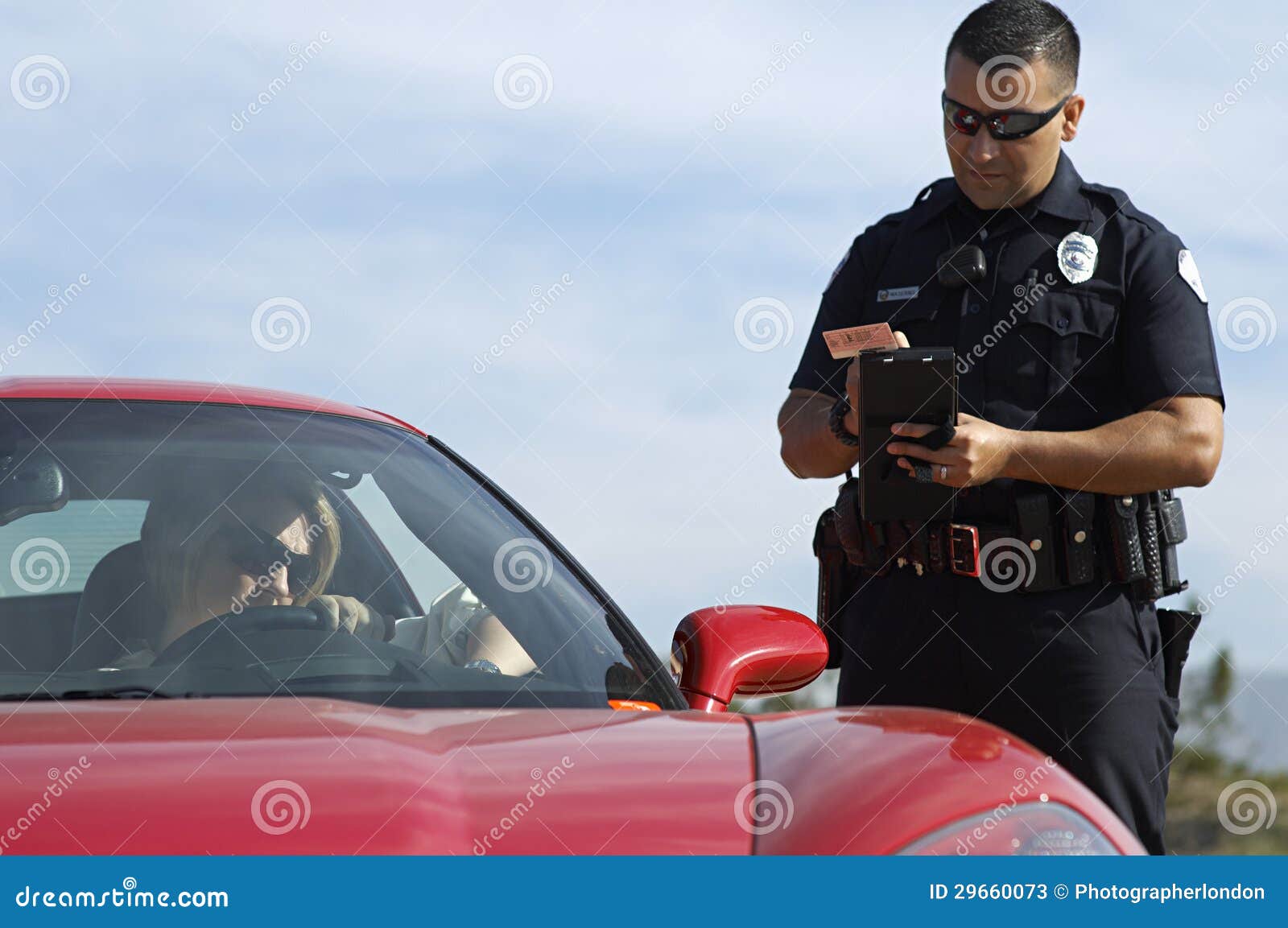 Traffic Cop by Sports Car stock image. Image of horizontal - 29660073