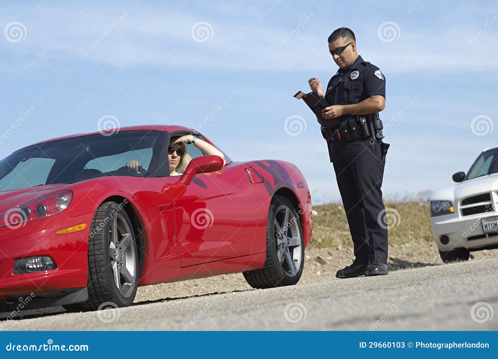 Traffic Cop Standing by Sports Car Stock Image - Image of angle, length ...