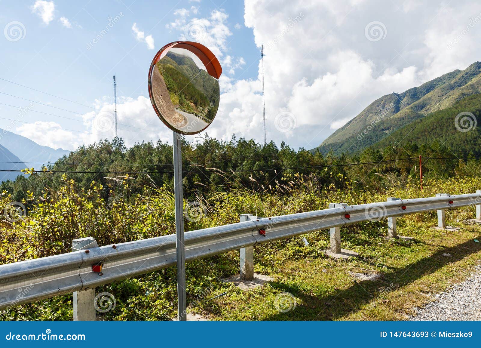 The Traffic Curve Mirror, Convex Mirror On The Road For Safety Isolated ...