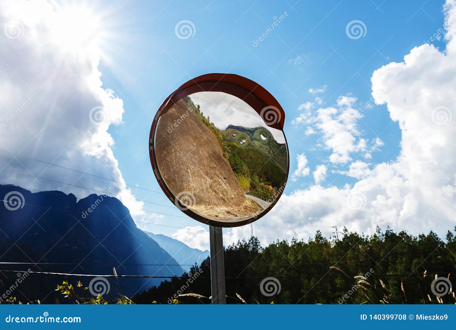The traffic curve mirror stock photo. Image of scenery - 140399708