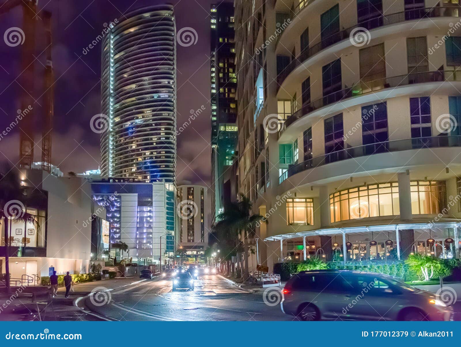 Traffic in Downtown Miami at Night Stock Image - Image of building ...