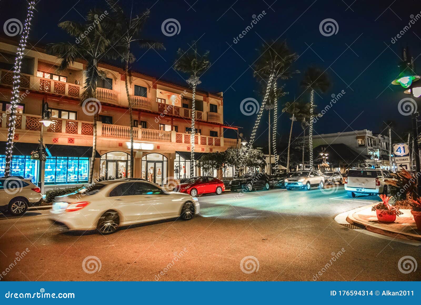Traffic in Downtown Naples at Night Stock Photo - Image of beautiful ...