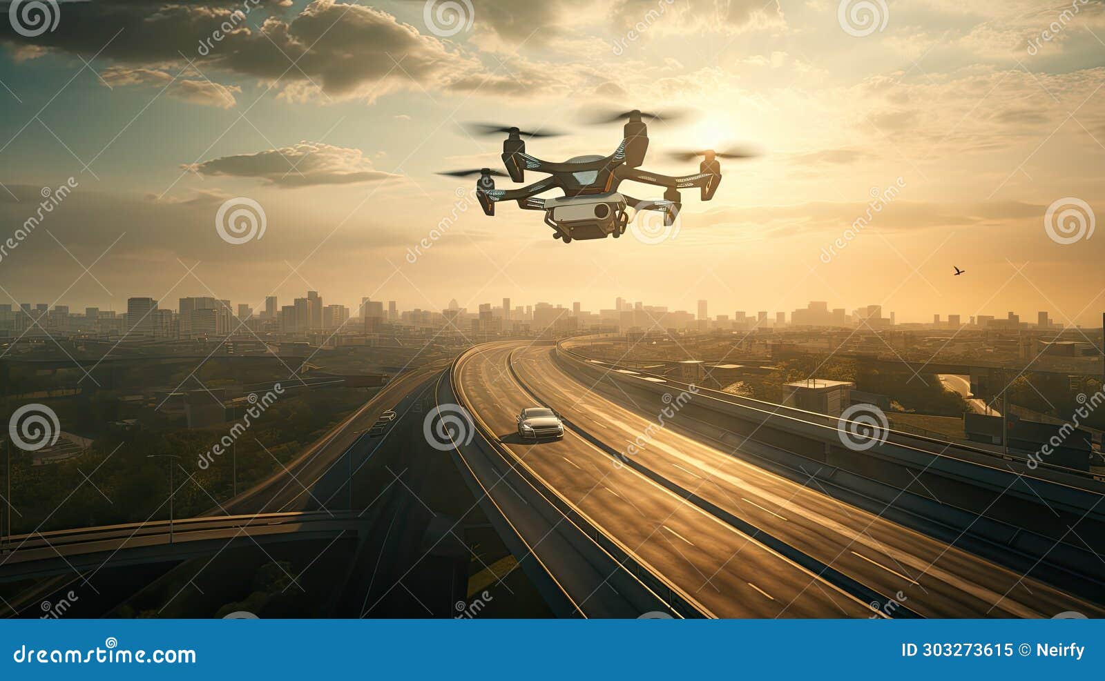 Traffic Drone Controlling Highway Stock Image - Image of industry ...
