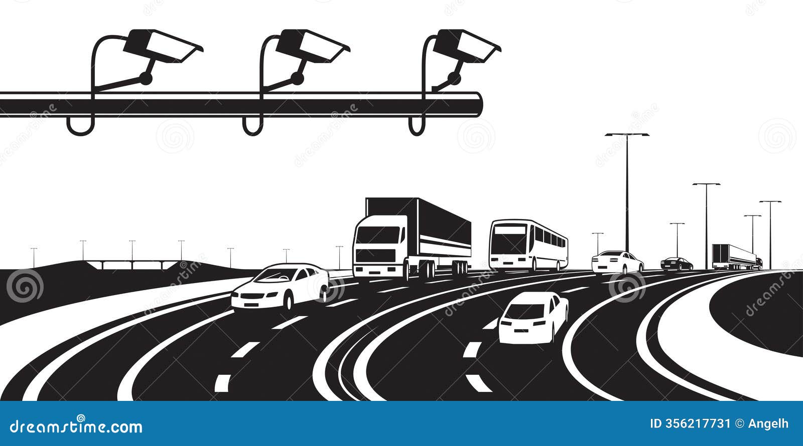 Traffic Enforcement Cameras on Speed Highway Stock Illustration ...