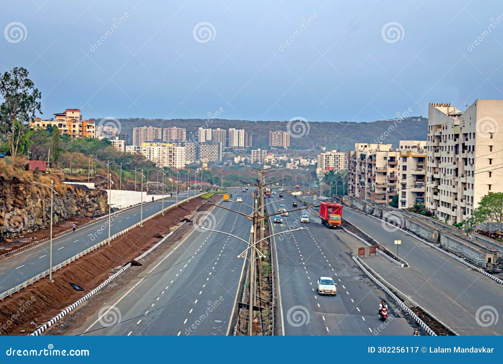 Traffic Flowing on Highway with Nice Blue Sky Background Stock Image ...