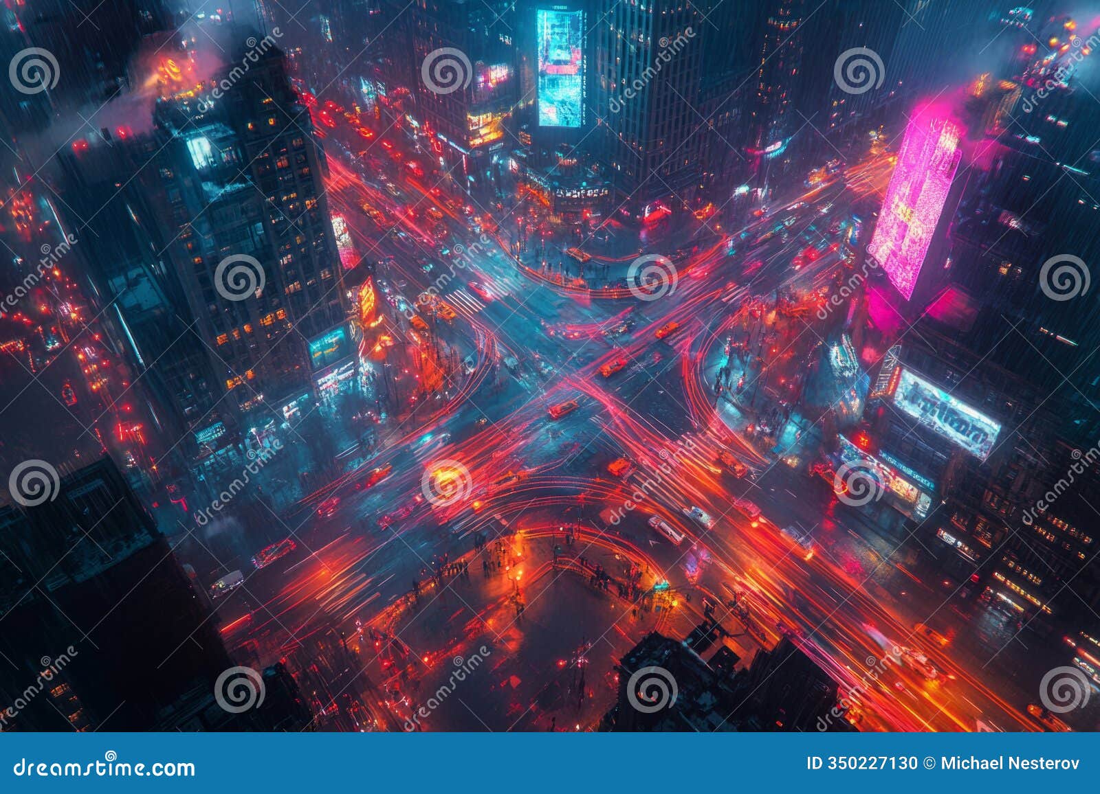 Traffic Flowing through Times Square in City at Night Stock Photo ...