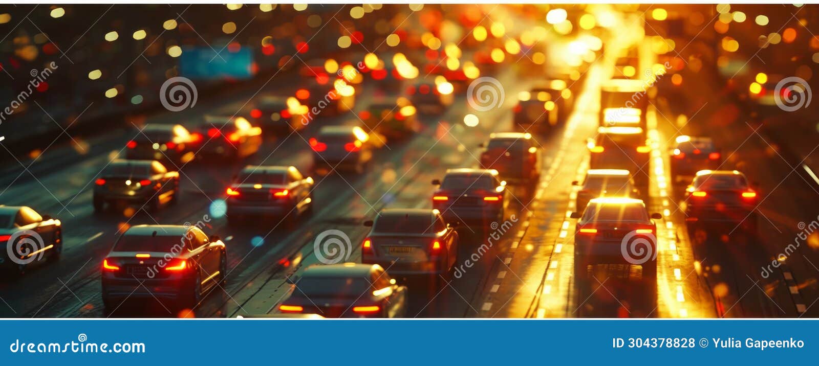 Traffic on the Freeway in Large Traffic Lights Stock Photo - Image of ...