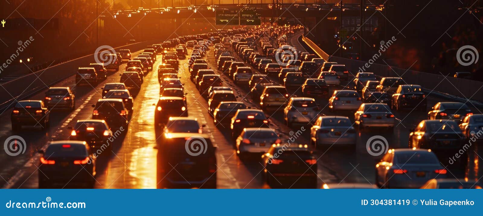 Traffic on the Freeway in Large Traffic Lights Stock Image - Image of ...
