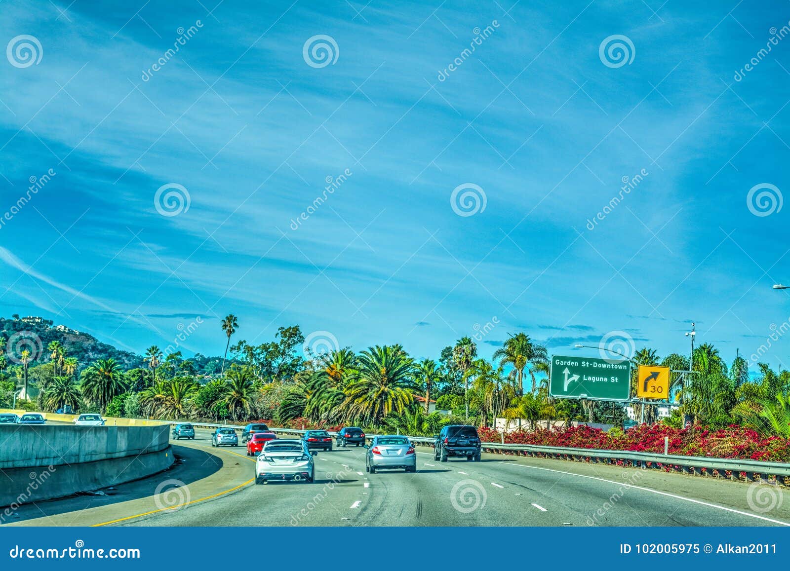 Traffic in 101 Freeway Northbound Stock Image - Image of north, exit ...