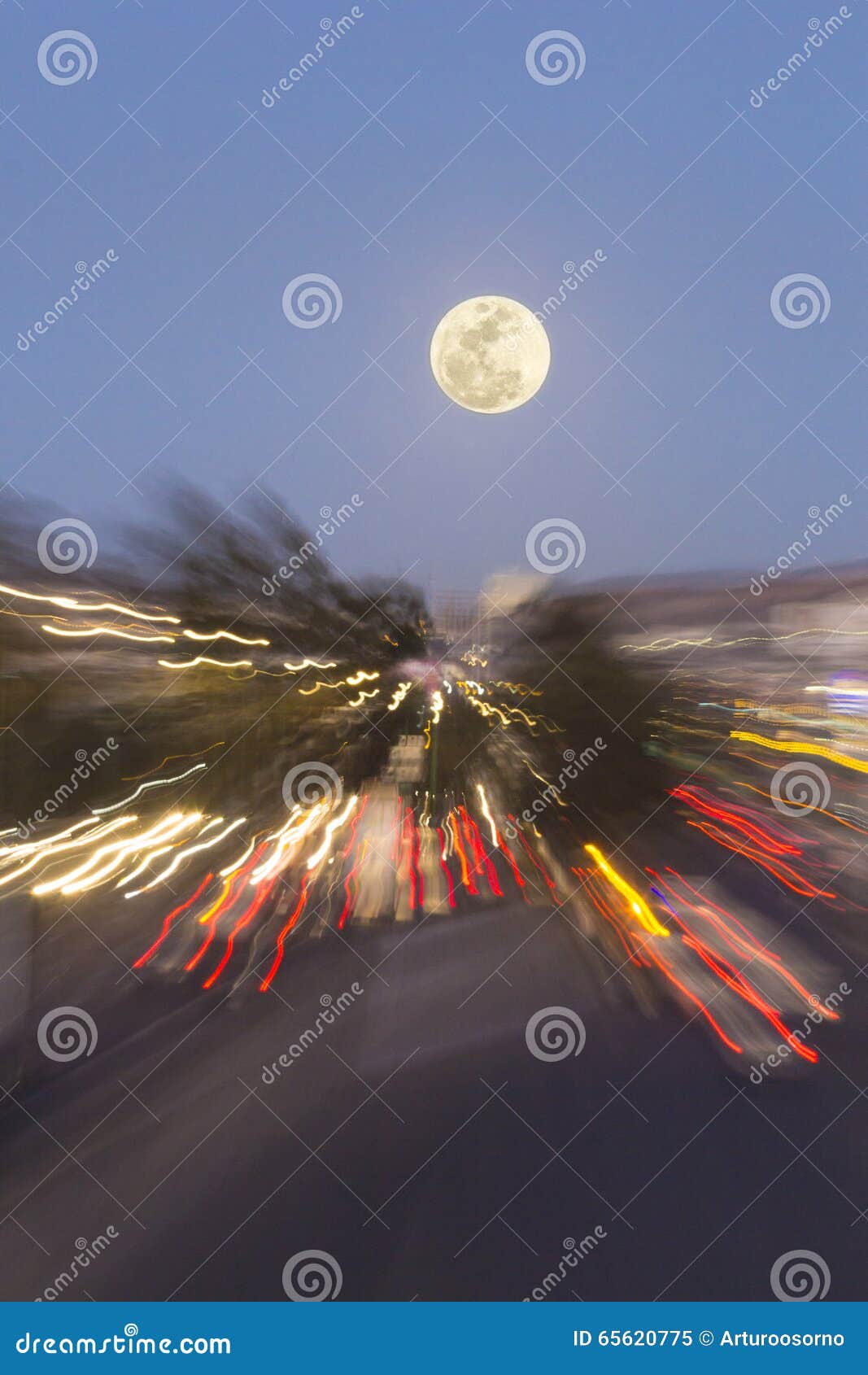 Traffic and full moon stock image. Image of blur, automobile - 65620775