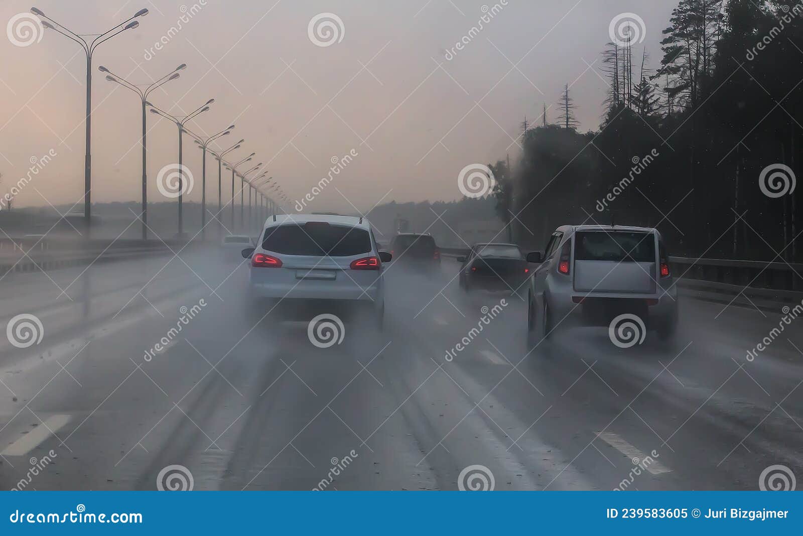 Traffic in Heavy Rain on Highway Stock Image - Image of storm, motion ...