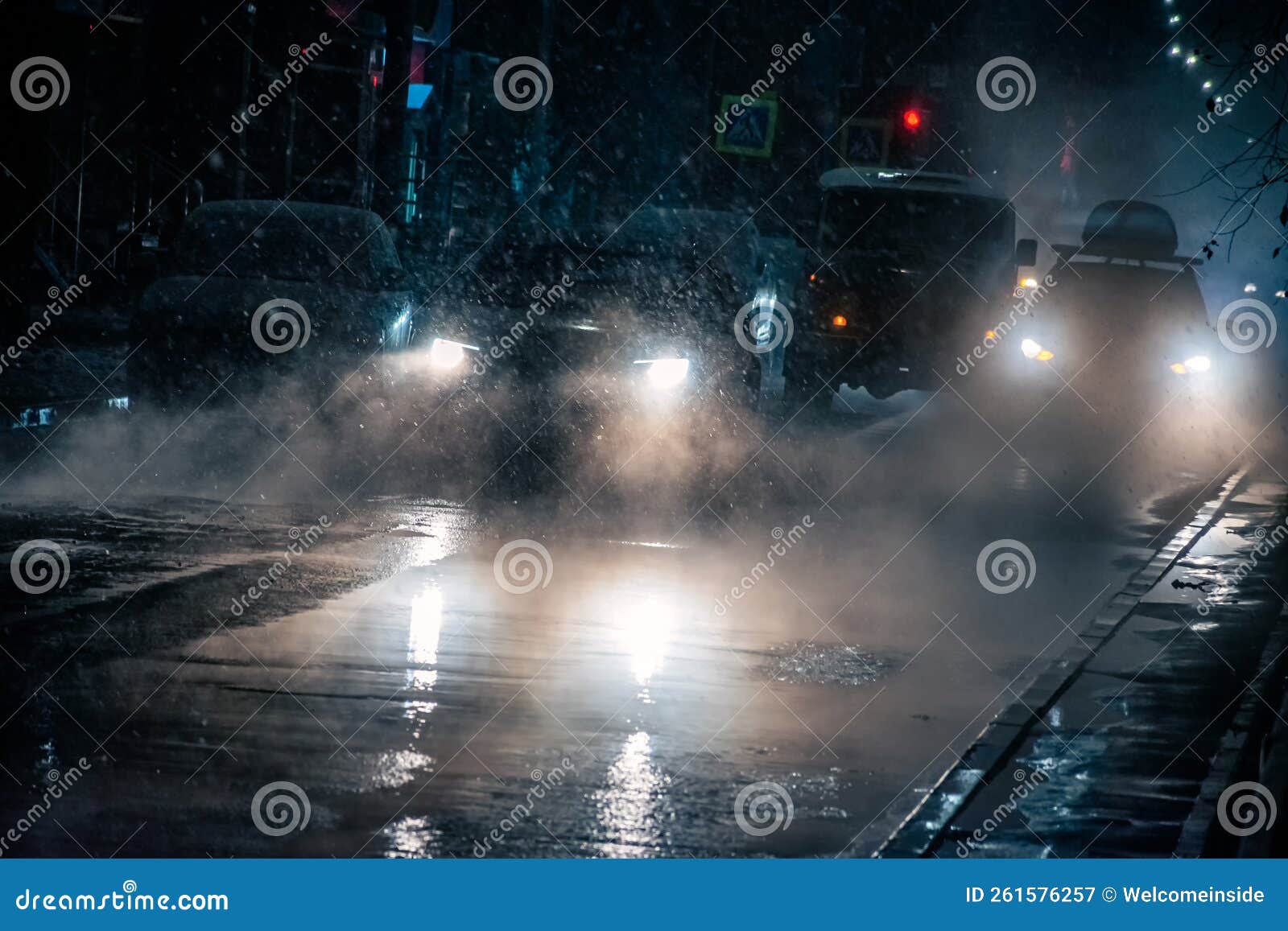 Traffic on a Heavy Snowfall and Rainy Night Stock Image - Image of ...