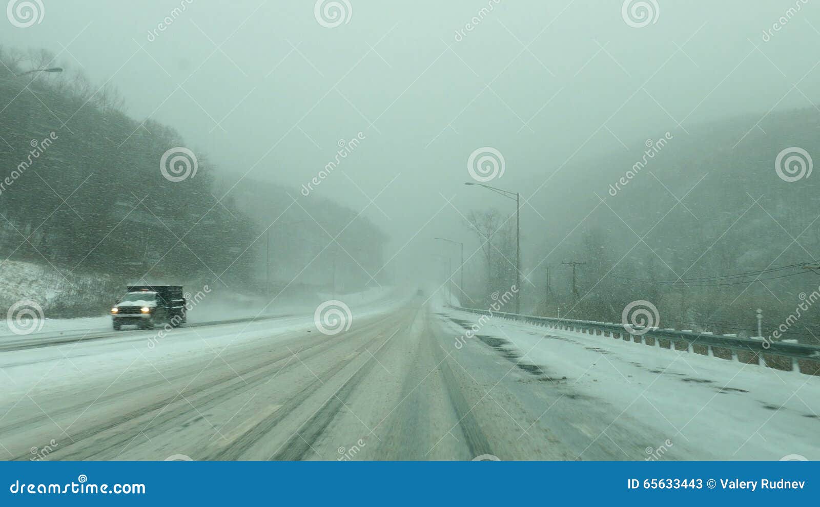 Traffic in Heavy Zero Visibility Whiteout Blizzard Stock Video - Video ...