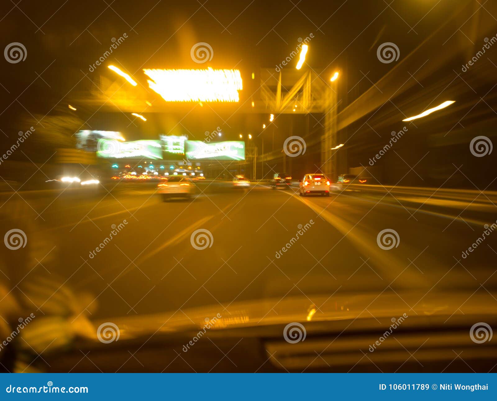 Traffic on the Highway Up the Freeway at Night Flat View Zoom Bl Stock ...