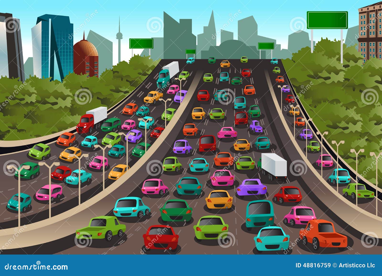Traffic on a highway stock vector. Illustration of crowded - 48816759