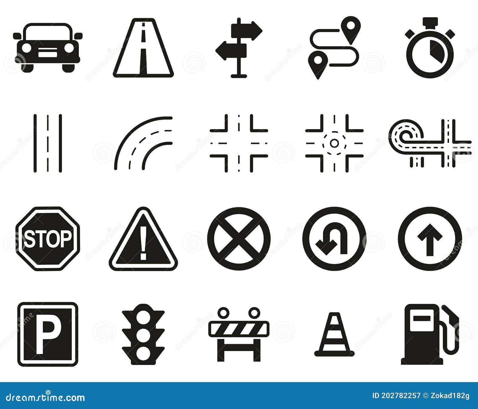 Traffic Icons Black & White Set Big Stock Vector - Illustration of road ...