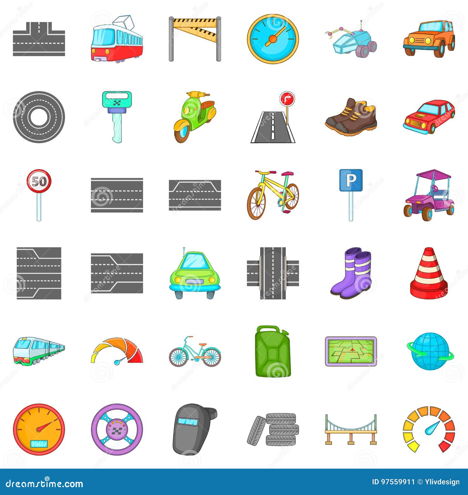 Traffic Icons Set, Cartoon Style Stock Vector - Illustration of cartoon ...