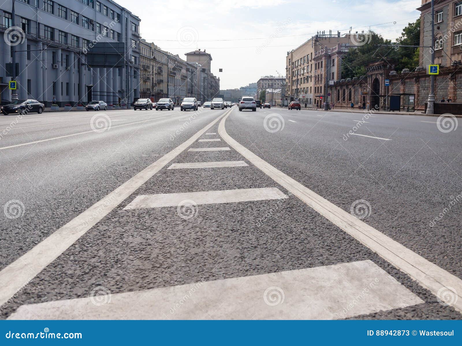 Traffic Island in the Middle of the Road Stock Image - Image of urban ...