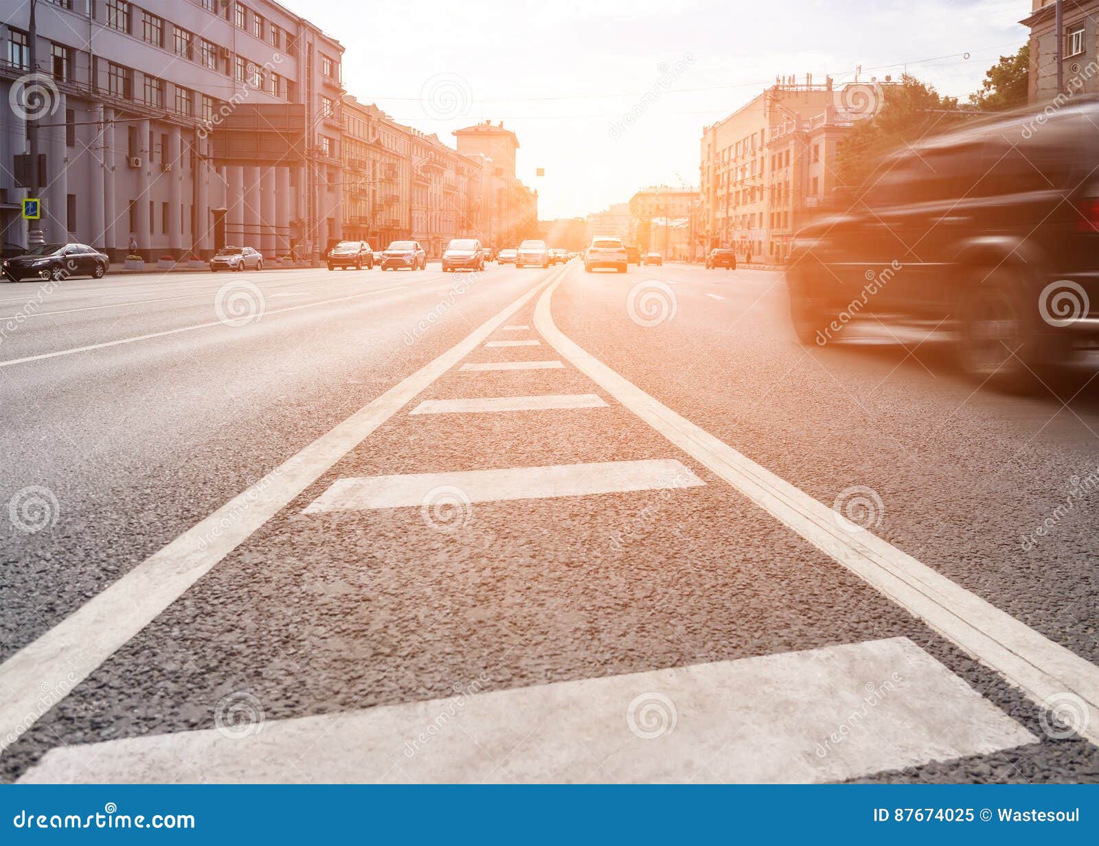 Traffic Island in the Middle of the Road Stock Image - Image of asphalt ...