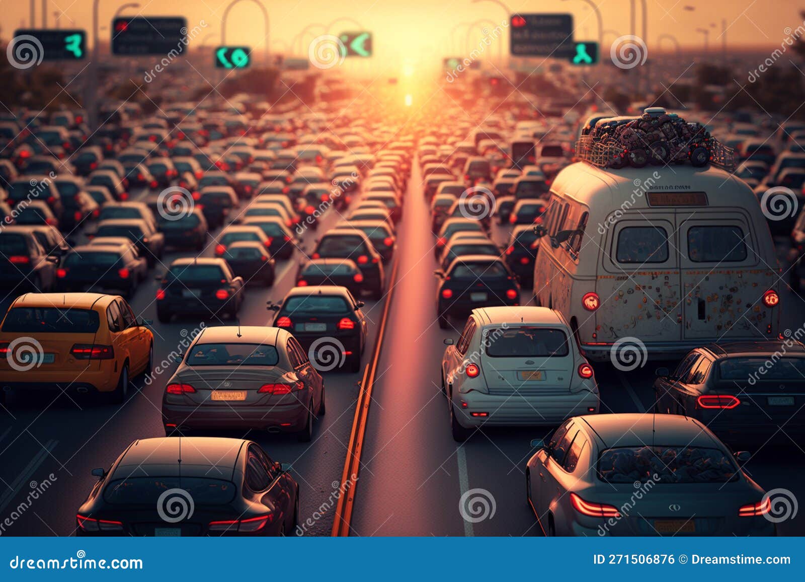 A Traffic Jam and a Beautiful Sunset in the City.AI Generated Stock ...