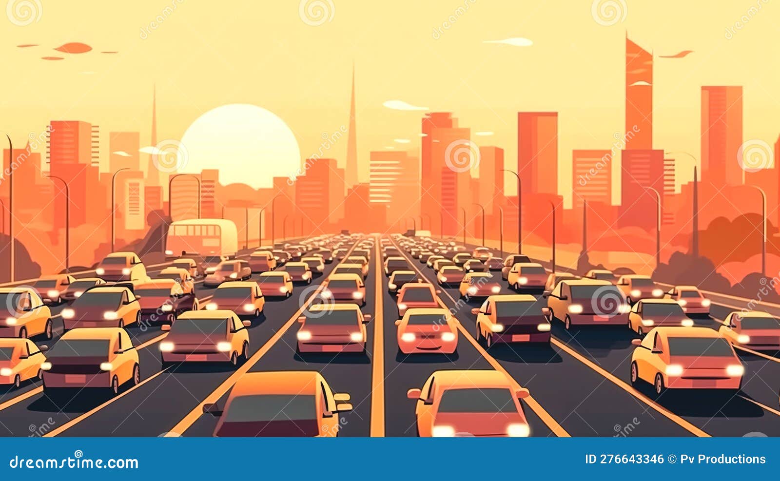 Traffic Jam in Evening Rush Hour, Generative AI. Stock Illustration ...