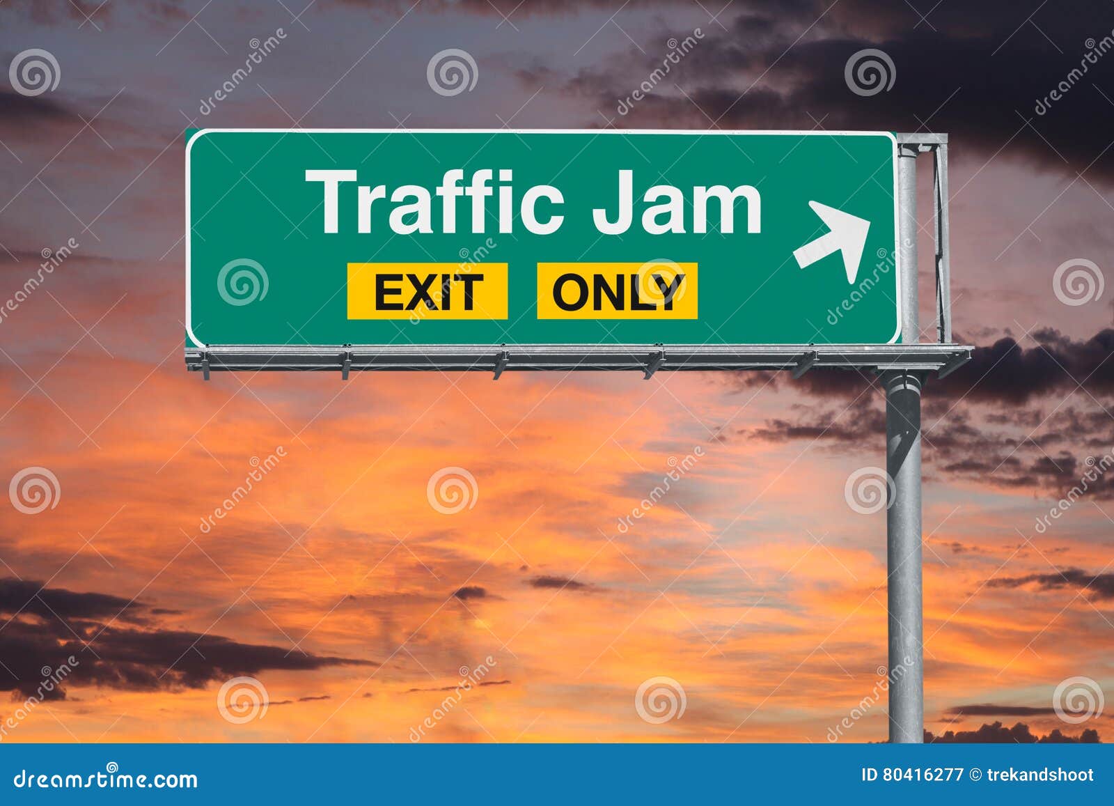 Traffic Jam Exit only Freeway Sign with Sunrise Sky Stock Image - Image ...