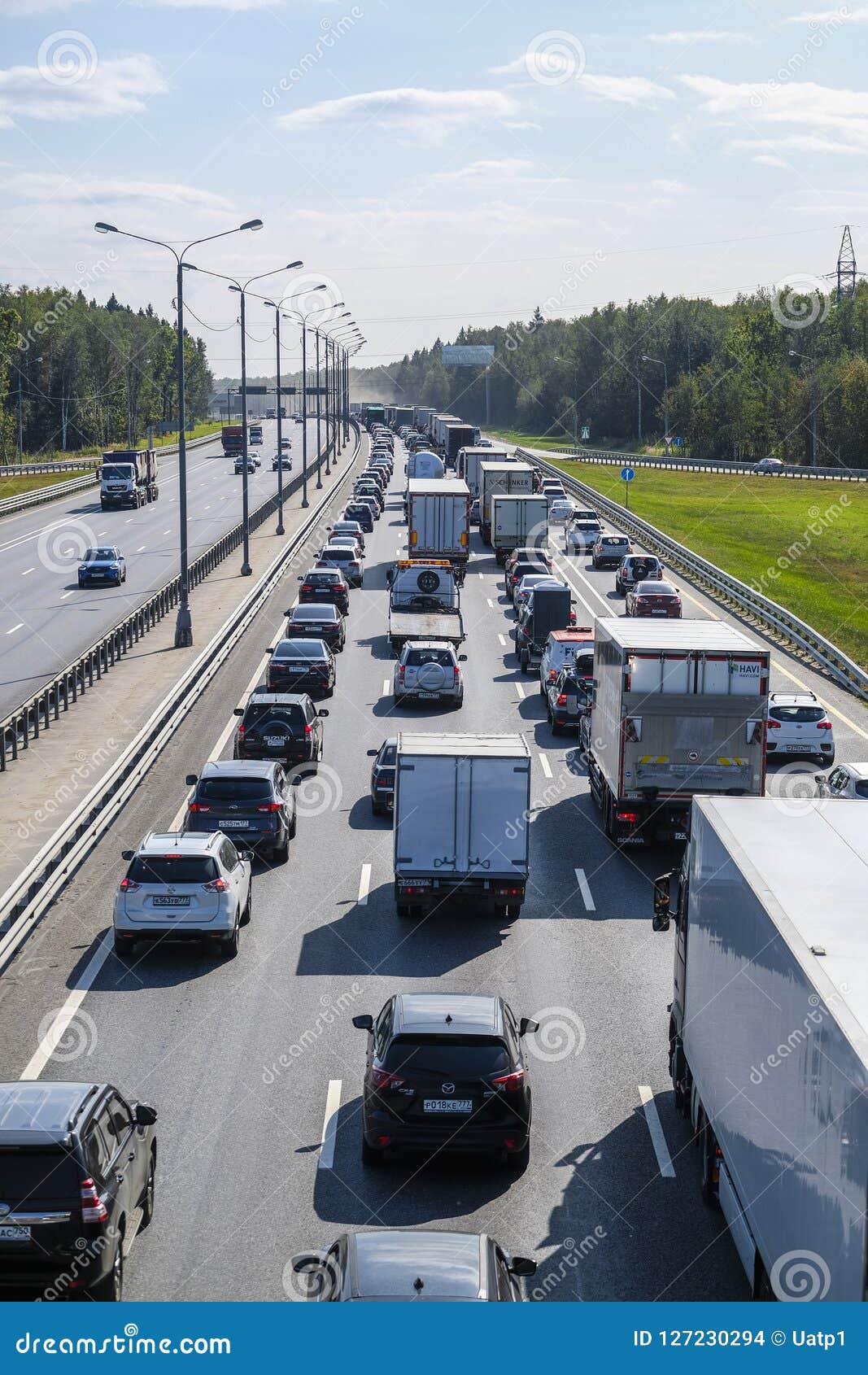 Traffic jam on the highway stock photo. Image of road - 127230294
